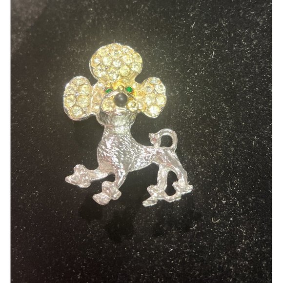 Jewelry | Vintage Crystal Silver Poodle Dog Pin Brooch Green Eyes ...